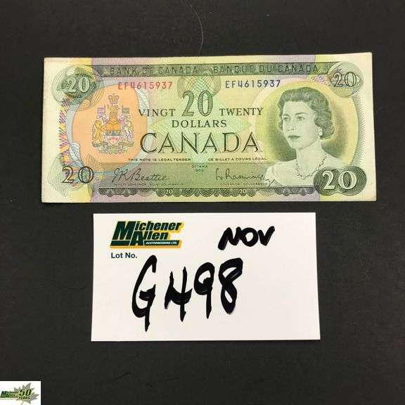 1969 CAD TWENTY DOLLAR NOTE PREFIX E/F - Michener Allen Auctioneering Ltd