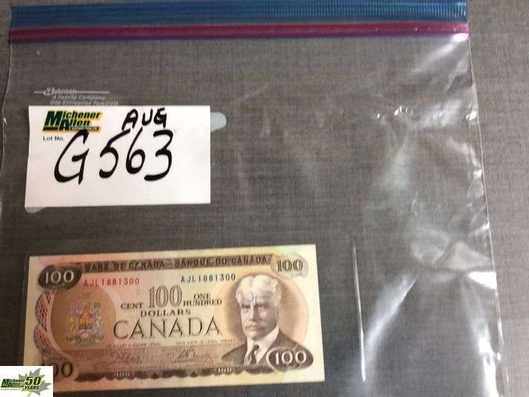 1975 CAD One Hundred Dollar Bill - Michener Allen Auctioneering Ltd