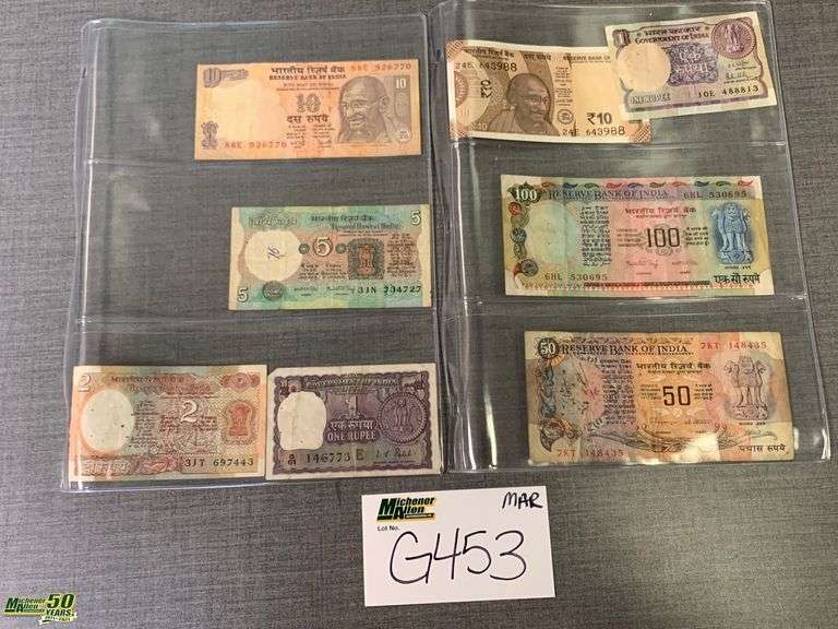 Vintage Bank of India Rupee Notes - Qty 8 - Michener Allen ...