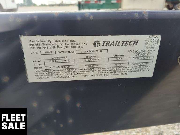 2010 Trailtech Trailers T/A 20 Tilt Deck Utility Trailer - Michener ...