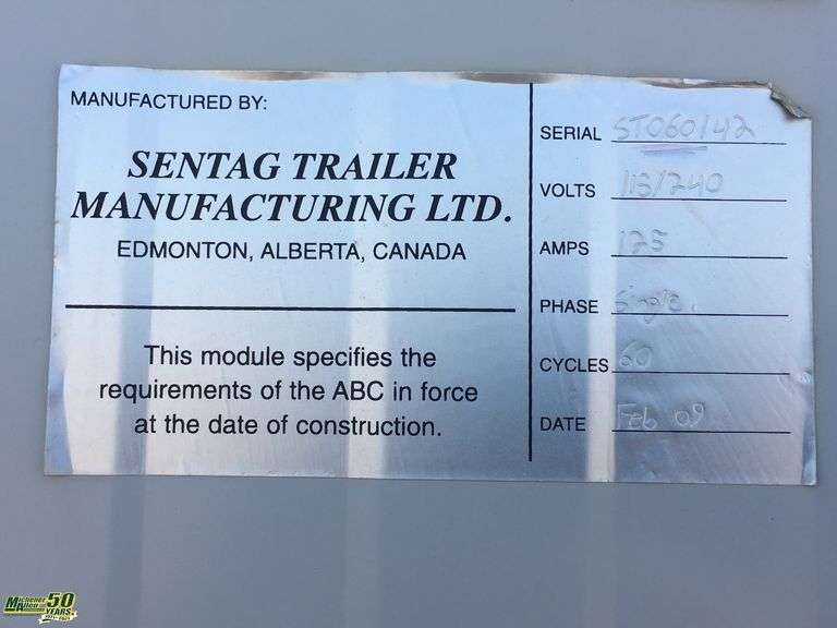 2009 Sentag Trailer Manufacturing Ltd. 12’X63 1/2’ Job Site / Office ...