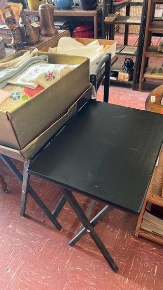 FOLDING TABLE, STAND AND ASSORTED LINENS - McLaughlin Auctioneers, LLC ...
