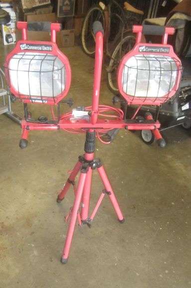 Commercial Electric work light on stand - Mark Van Hook, Auctioneer