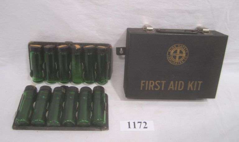 Mine Safety first aid kit, green glass apothecary tubes - Mark Van Hook ...