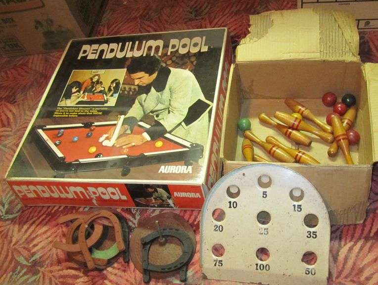 Pendulum Pool game, indoor horseshoes, skee-ball, wood bowling game ...