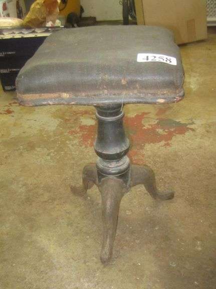 Antique organ stool w/ cast iron legs - Mark Van Hook, Auctioneer