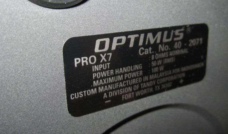 Pair of Optimus Pro X7 compact speakers - Mark Van Hook, Auctioneer