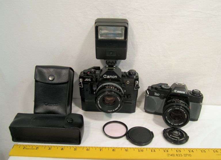 Canon A-1 and T60 35mm SLR cameras w/ 50mm lenses, etc. - Mark Van Hook ...