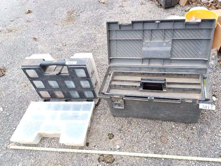 Stanley portable hardware organizer full of hardware, Rubbermaid tool ...