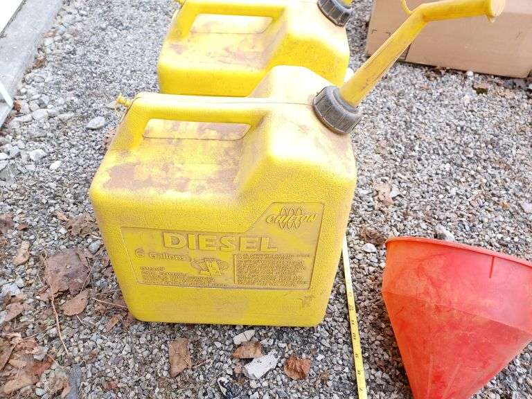 5 gallon gas can, two 6 gallon diesel cans, funnel - Mark Van Hook ...