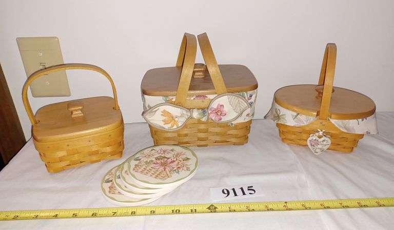 3 Longaberger baskets with lids and protectors, set of four Longaberger ...