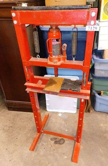 Big red 12 ton shop press and bottle jack. - Mark Van Hook, Auctioneer