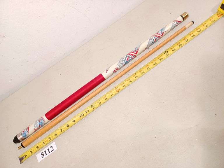 Champion Budweiser two-piece pool cue - Mark Van Hook, Auctioneer