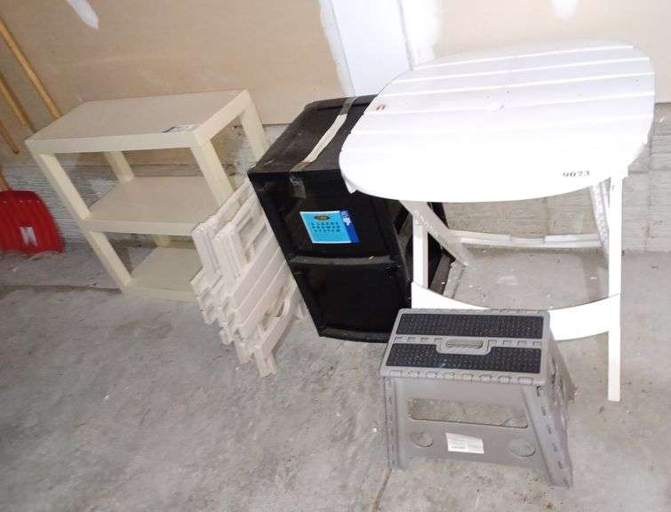 Folding plastic picnic table step stool, side tables, plastic shelves ...