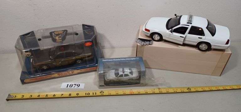(3) die-cast metal model police cars in packaging - Mark Van Hook ...
