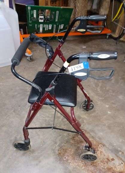 Drive Go-lite folding four-wheel Walker with seat and hand brakes ...