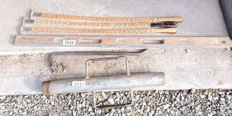 (3) Conway-Cleveland Corp lumber rules, Starrett level, post driver ...