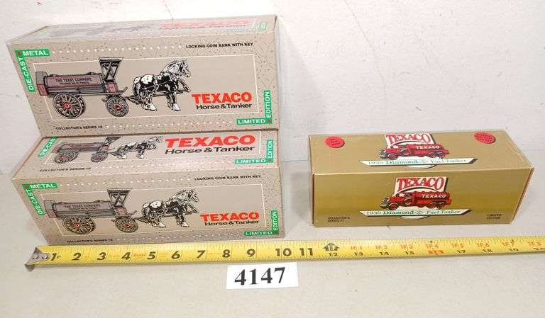 (3) ERTL diecast Texaco collector truck and tanker banks in boxes ...