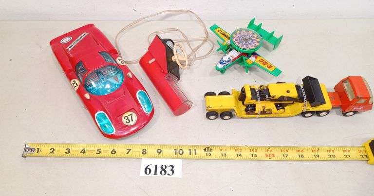 Vintage remote control porsche, Tonka truck with bulldozer, airplane ...
