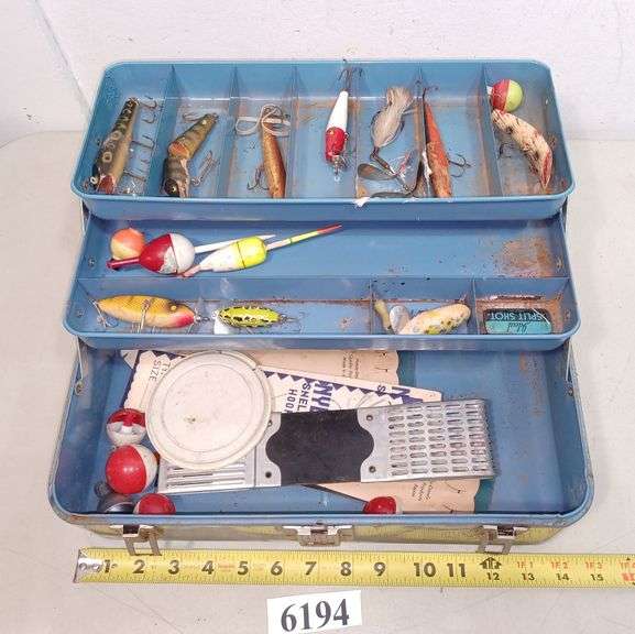 Vintage metal tackle box with fishing lures and other tackle - Mark Van ...