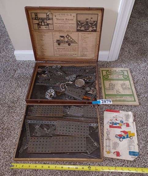 Antique master builder "erector" set in wooden box - Mark Van Hook ...