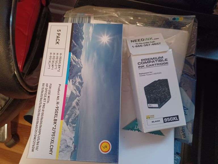 HP Officejet Pro 8715 all-in-one printer with ink cartridges and paper ...