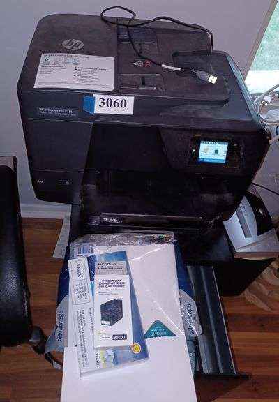 HP Officejet Pro 8715 all-in-one printer with ink cartridges and paper ...