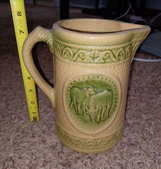 Antique stoneware cow pitcher, antique scenic cow plate - Mark Van Hook ...