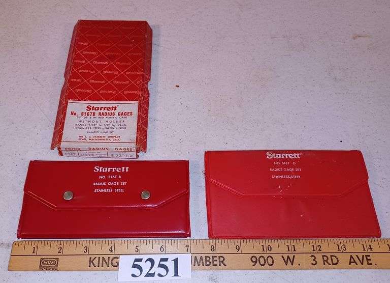 Starrett S167B radius gages in case with box, S167D radius gages in ...