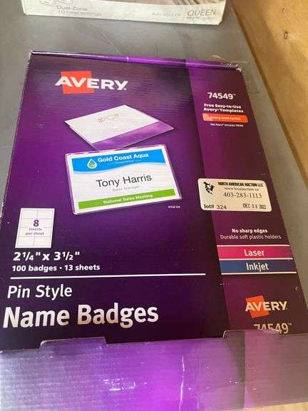 AVERY PIN STYLE NAME BADGES - North American Auction LLC