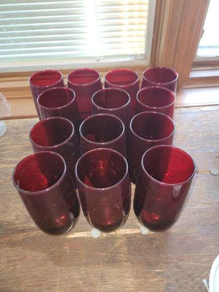 Set of (13) Red Glass Cups - Ness Bros Realtors & Auctioneers