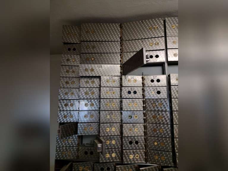 Mosler Safe Safety deposit boxes with keys. #1-47. Box measures 24 ...