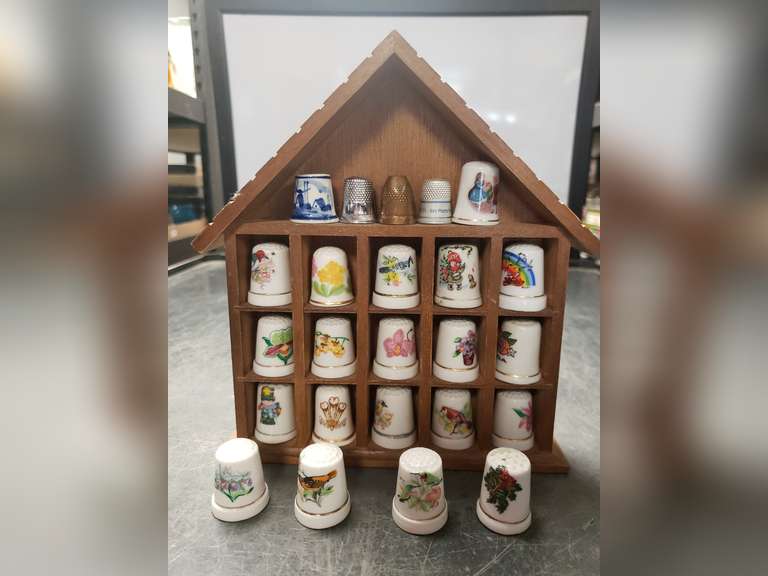 Thimble collection with wood display house - Northern Kentucky Auction, LLC