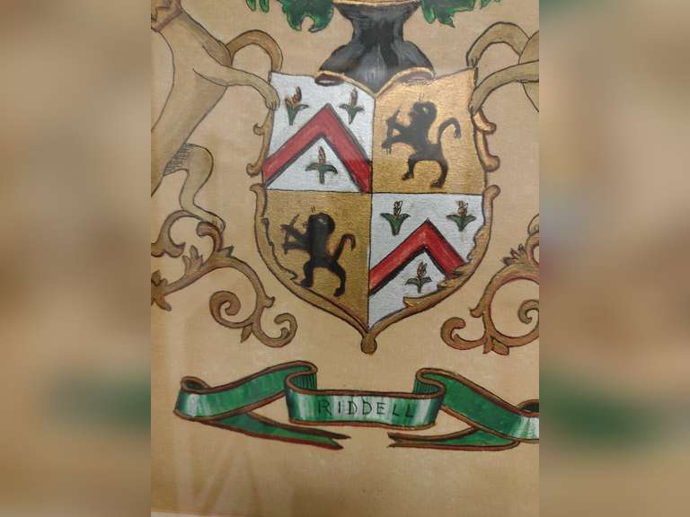 Hand drawn Riddell Coat of Arms, 16" t x 13" w