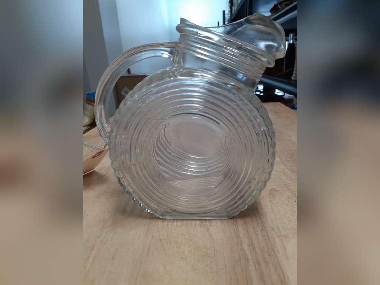 Possible Fiesta Clear Glass Bulls Eye Tilted Pitcher - 6.25" tall, 5.25 ...