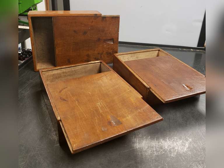 3 Antique wood cigar boxes with sliding lids and dovetail corners ...