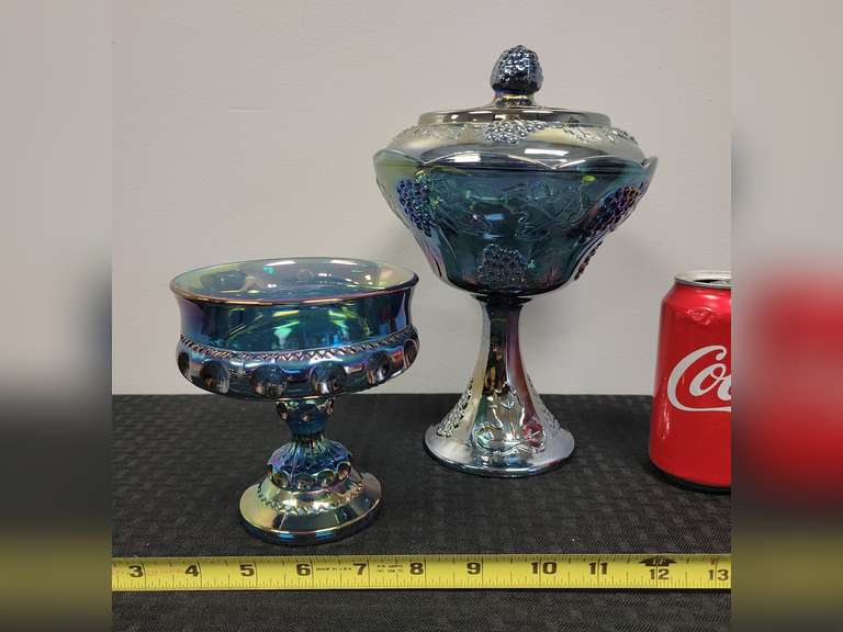 Carnival Glass Pedestal Compote with Lid and Pedestal Compote
