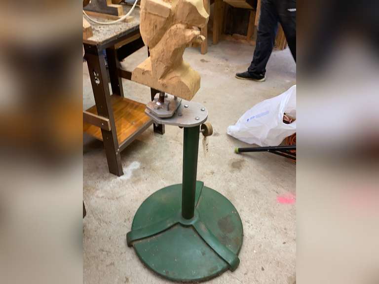 Wood carving stand, cast iron base