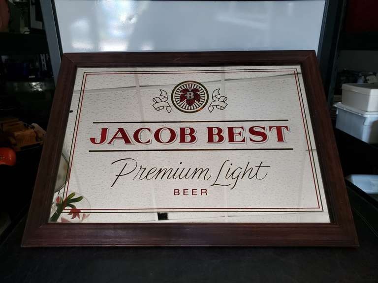 Jacob Best Premium Light Beer, lighted, mirrored sign