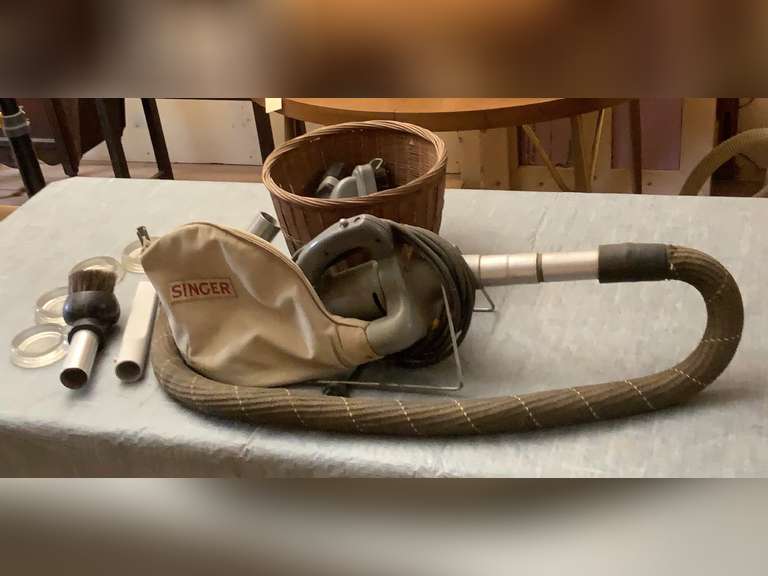Vintage Singer vaccum with tools and glass furniture coaster. Vaccum ...