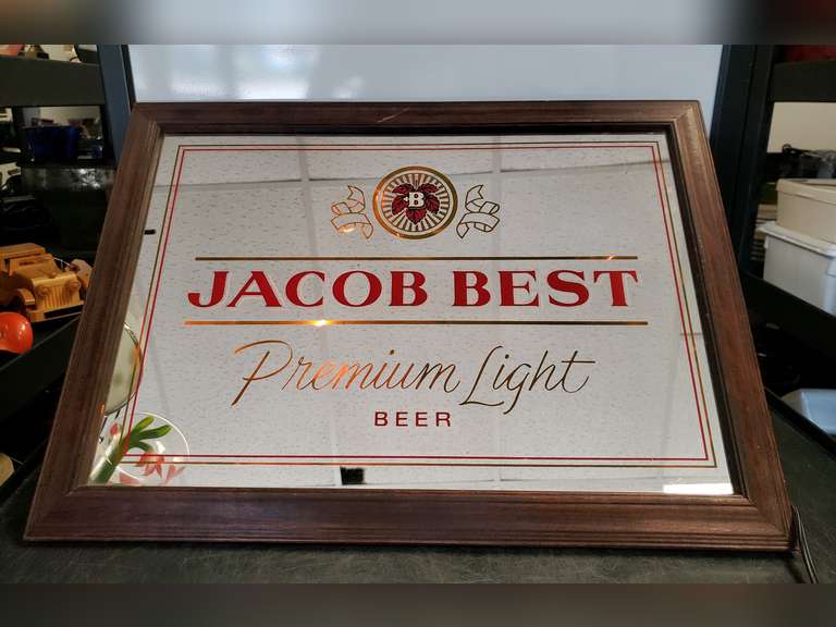Jacob Best Premium Light Beer, lighted, mirrored sign