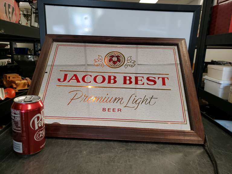 Jacob Best Premium Light Beer, lighted, mirrored sign
