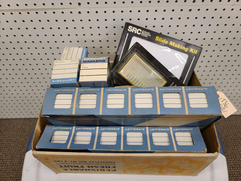 3 Brumberger metal slide storage boxes, (15" W x 8" D x 2" T) & 1 box ...