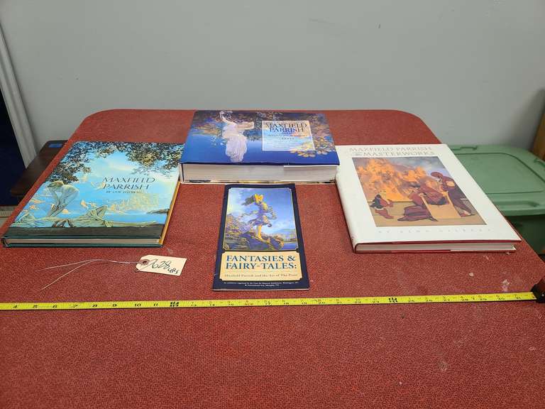 3 Coffee table books of Maxfield Parrish artwork and brochure of exhibit