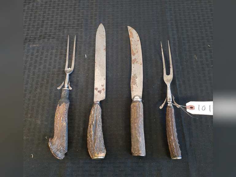 4 Piece Cutlery Set with Horn Handles - 2 Carving Knives and 2 Meat Forks