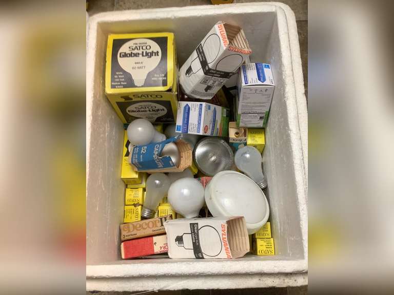 Styrofoam container of light bulbs.