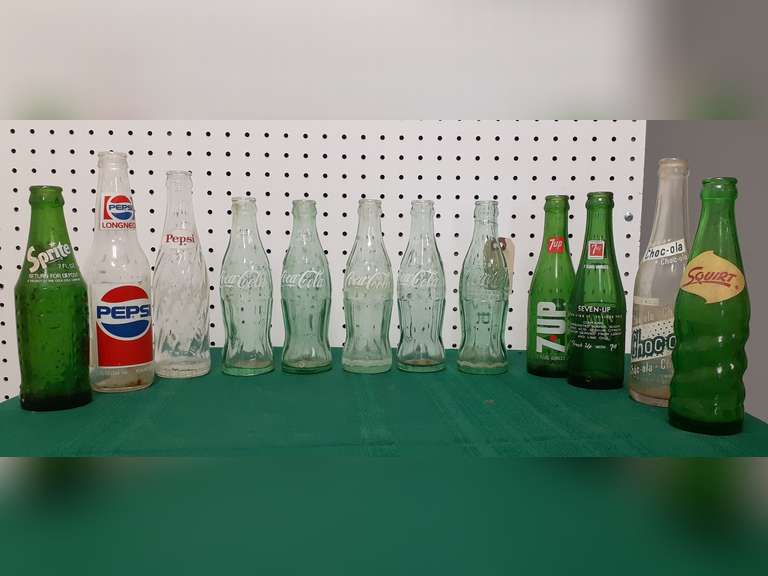 12 Various Soda Pop Glass Bottles - Sprite, Pepsi, Coca-Cola, 7-Up ...