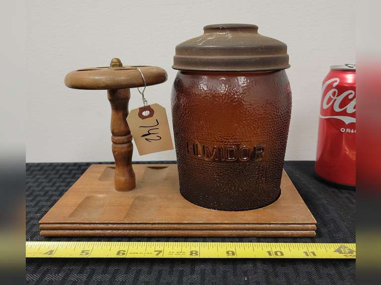 Mid-Century 1950s Dun-Rite Wood Nov Inc Pipe Stand & Amber Tobacco Jar ...