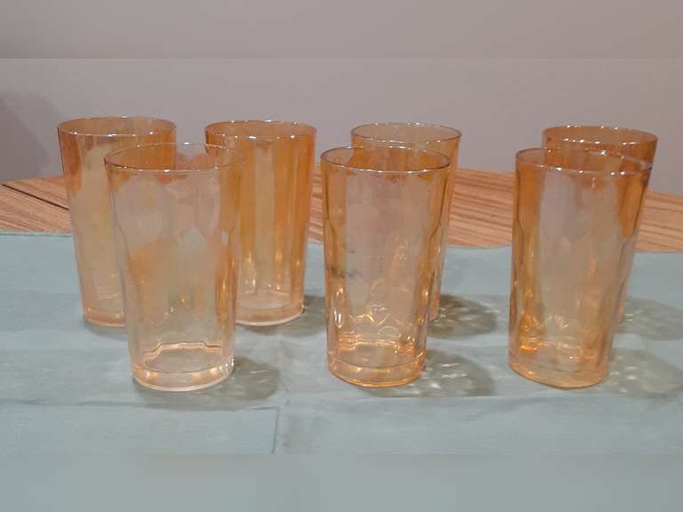 7 Vintage Gold color Glass Water Glasses (K)- This item does not ship.