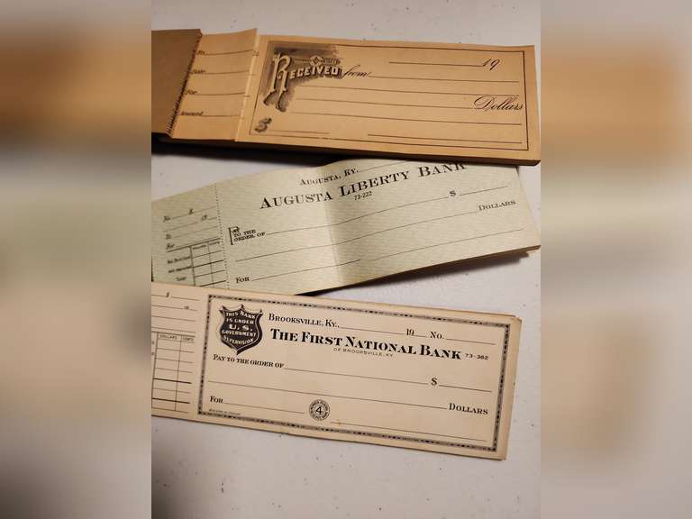 Old bank check books and receipts from Brooksville and Augusta KY ...